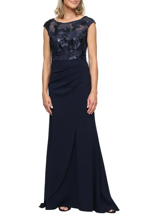Alex Evenings Soutache Sequin Illusion Neck Gown