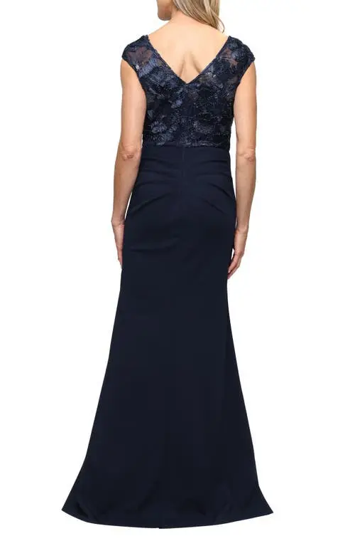 Alex Evenings Soutache Sequin Illusion Neck Gown