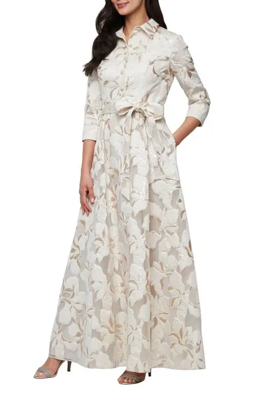 Alex Evenings Metallic Jacquard Ballgown