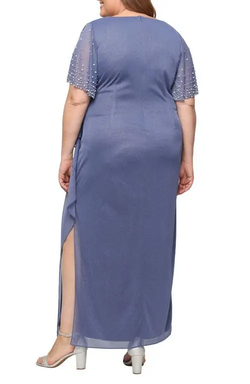 Alex Evenings Metallic Embellished Flutter Sleeve Cocktail Dress