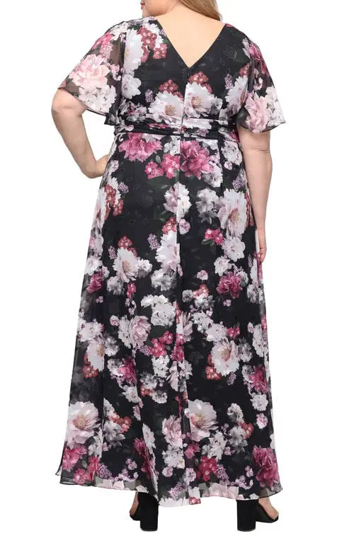 Alex Evenings Floral Burnout Chiffon Cocktail Dress