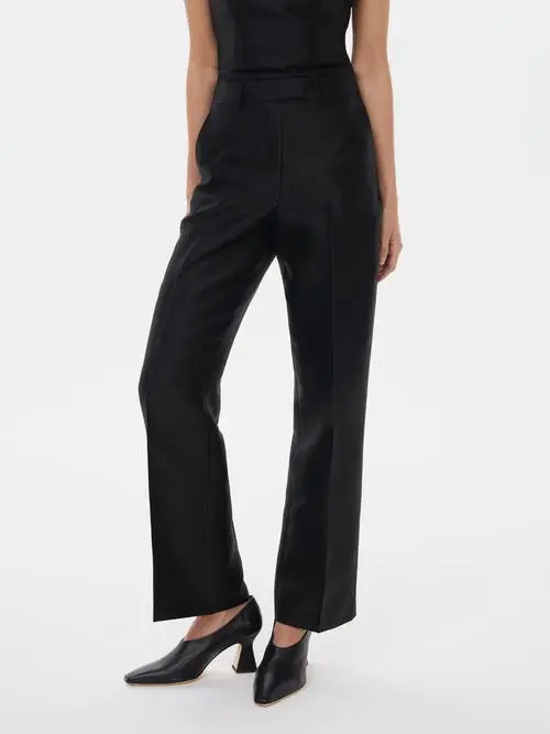 ALAS Tailored Silk Wool Straight-leg Pants - Black