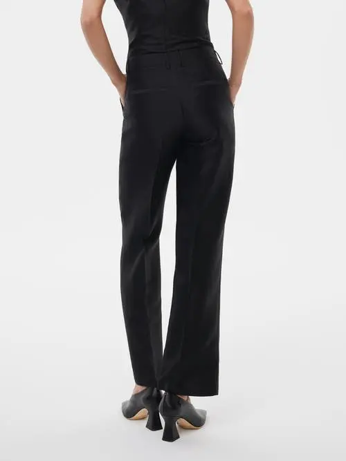 ALAS Tailored Silk Wool Straight-leg Pants - Black