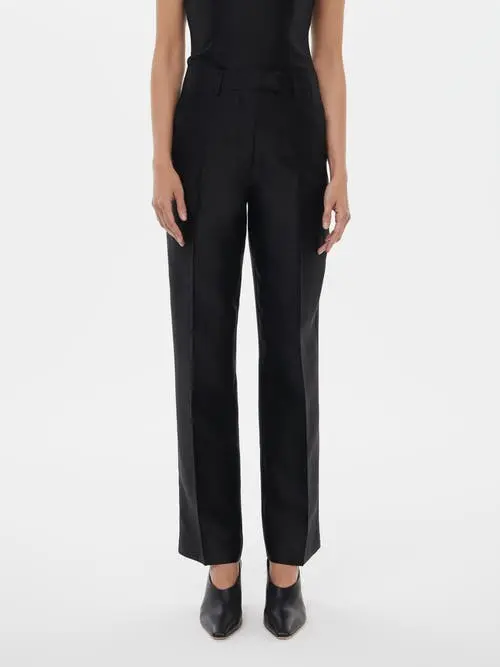 ALAS Tailored Silk Wool Straight-leg Pants - Black