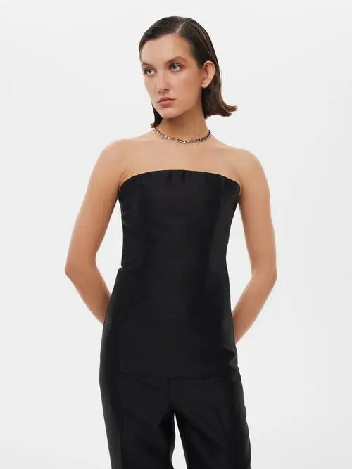 ALAS Tailored Silk-wool Corset Top - Black