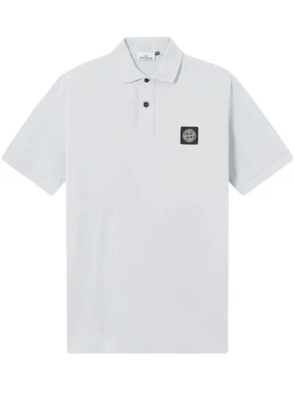 Stone Island Logo Cotton Polo Shirt - Sky Blue