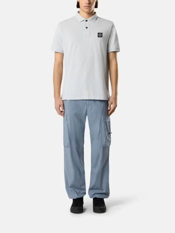 Stone Island Logo Cotton Polo Shirt - Sky Blue