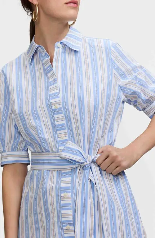 Foxcroft Esther Tie Waist Midi Shirtdress - Blue/multi
