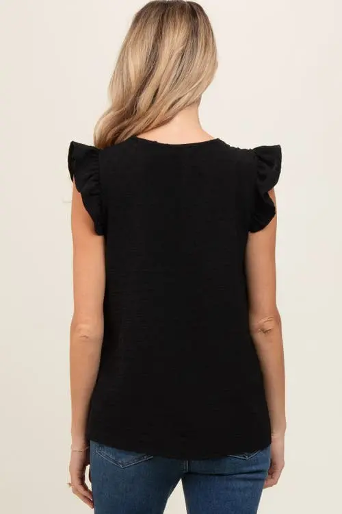 PINKBLUSH Swiss Dot Flutter Sleeve V-neck Top