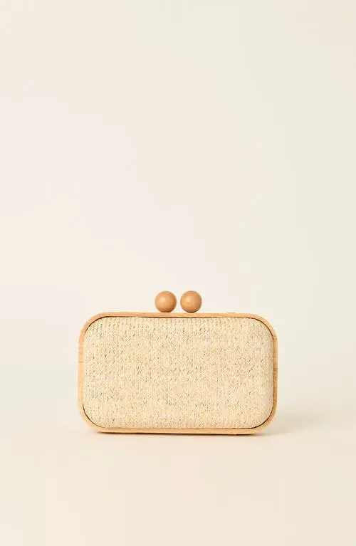 BTB LOS ANGELES Woven Straw Clutch With Wood Frame - Natural/multi