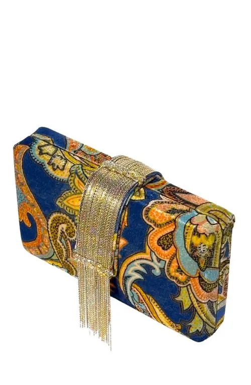 SIMITRI Velvet Fringe Clutch - Paisley