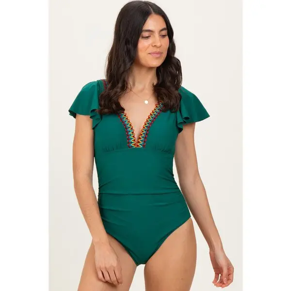 PINKBLUSH Crochet Accent One-piece Maternity Swimsuit - Green