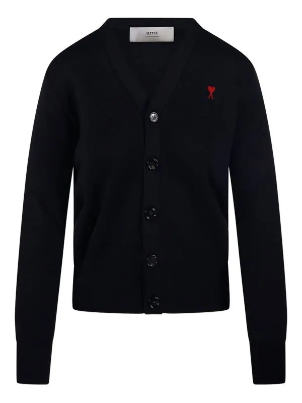 AMI Paris De Coeur Wool Cardigan - Black