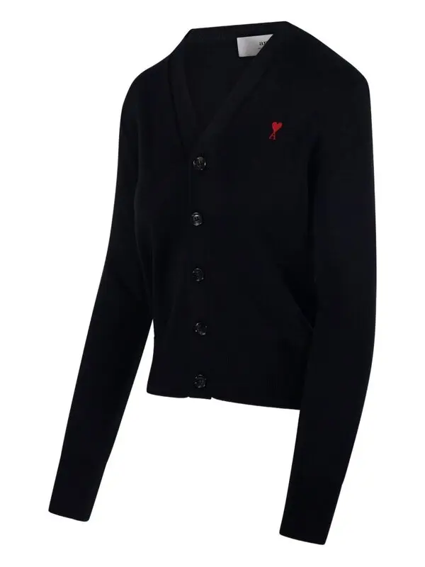 AMI Paris De Coeur Wool Cardigan - Black