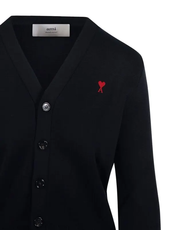 AMI Paris De Coeur Wool Cardigan - Black
