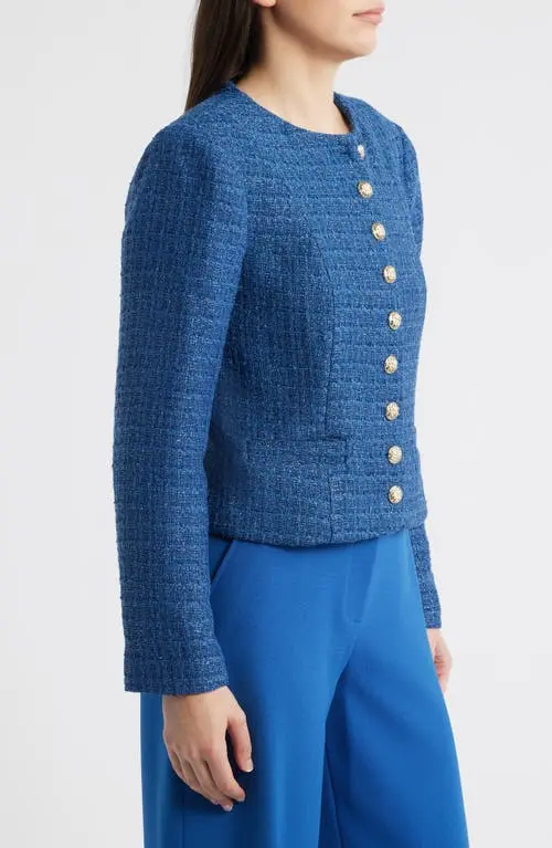 TAHARI ASL Metallic Tweed Collarless Jacket