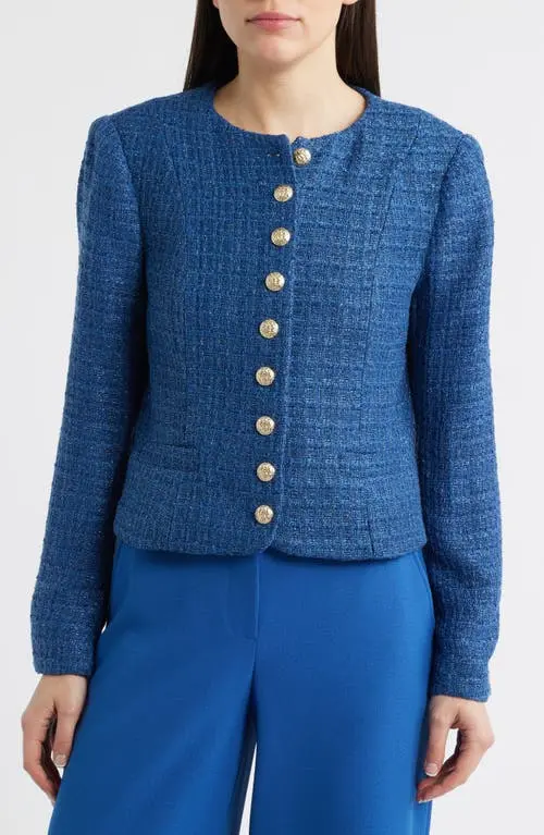 TAHARI ASL Metallic Tweed Collarless Jacket