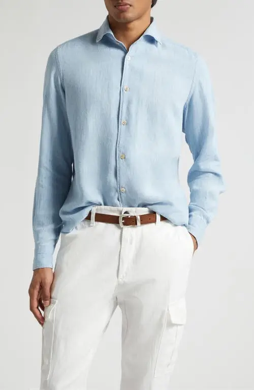 Eleventy Lyocell & Linen Button-up Shirt - 08 Denim