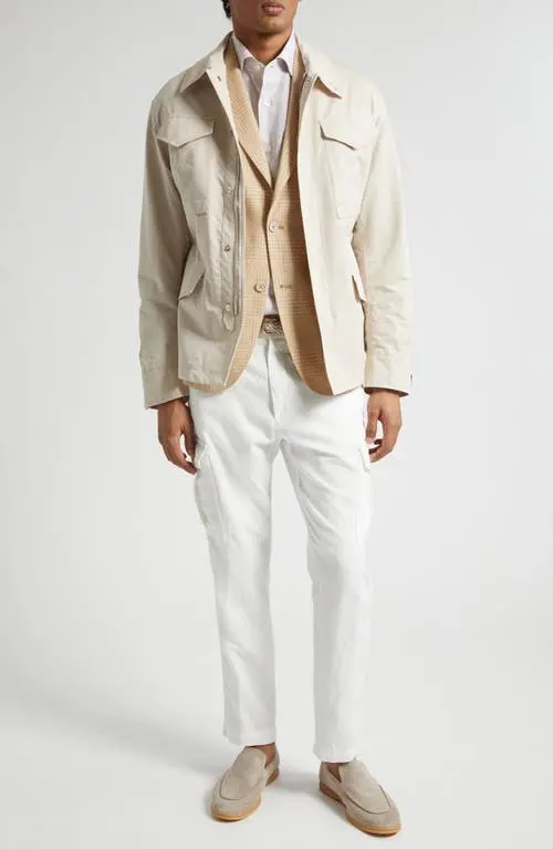 Eleventy Dandy Collar Stripe Cotton & Linen Button-up Shirt - Sand