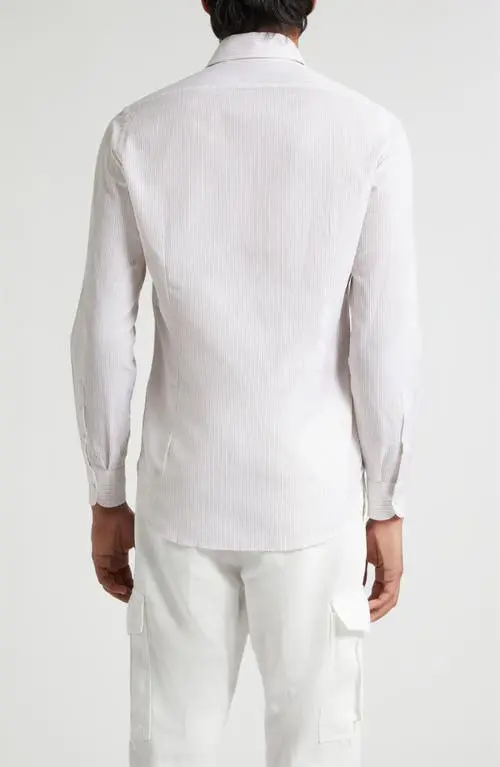 Eleventy Dandy Collar Stripe Cotton & Linen Button-up Shirt - Sand