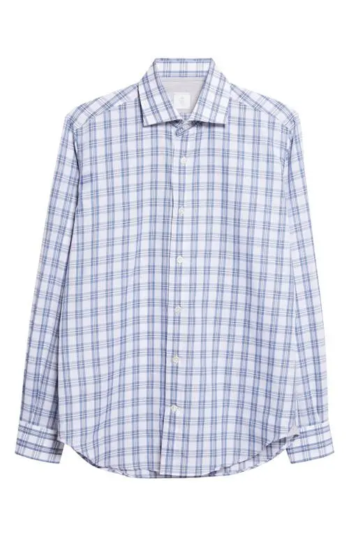 Eleventy Dandy Collar Check Cotton & Linen Button-up Shirt - 08 Denim