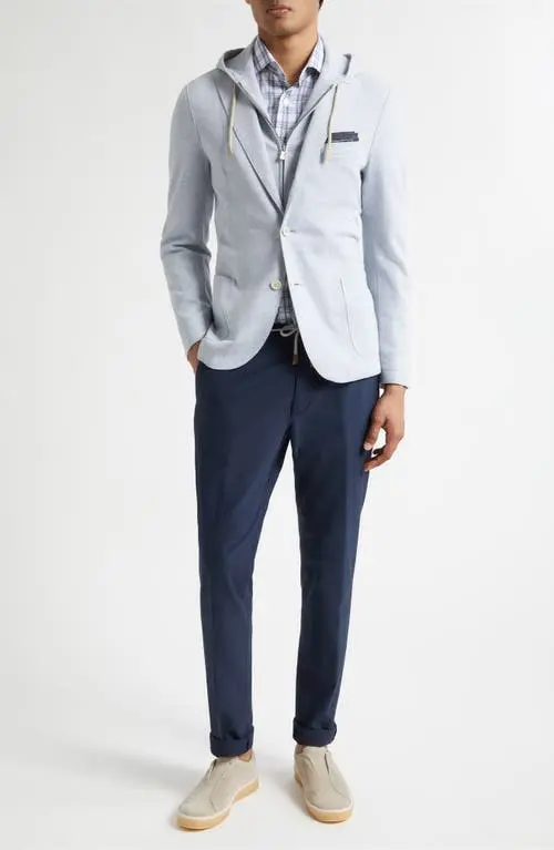 Eleventy Dandy Collar Check Cotton & Linen Button-up Shirt - 08 Denim