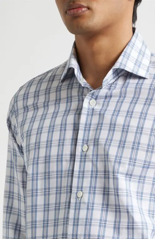 Eleventy Dandy Collar Check Cotton & Linen Button-up Shirt - 08 Denim