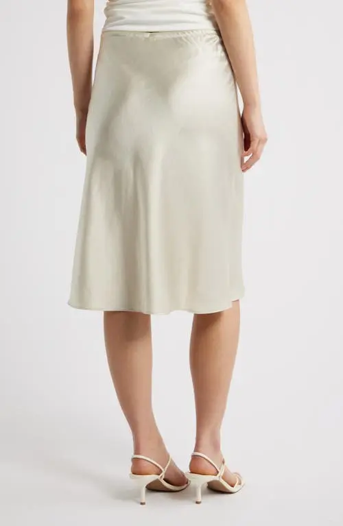 OPEN EDIT Satin Drawstring Knee Length Skirt - Ivory Dove