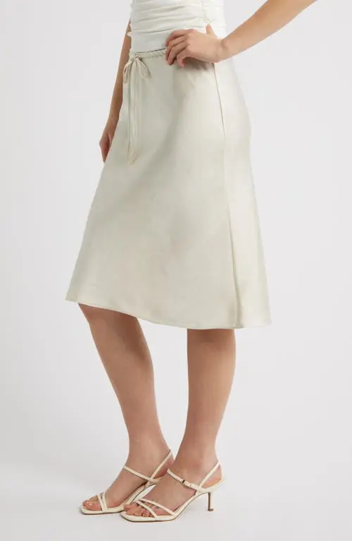 OPEN EDIT Satin Drawstring Knee Length Skirt - Ivory Dove