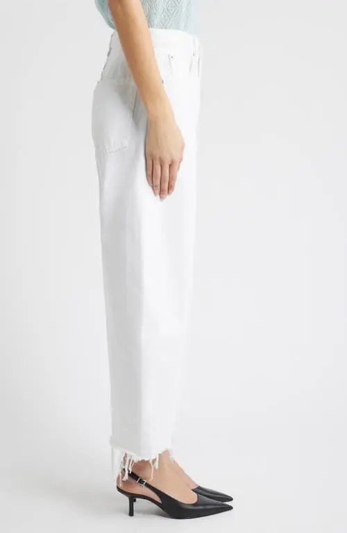 FRAME The Bubble Frayed High-waist Crop Barrel Jeans - White New Fray
