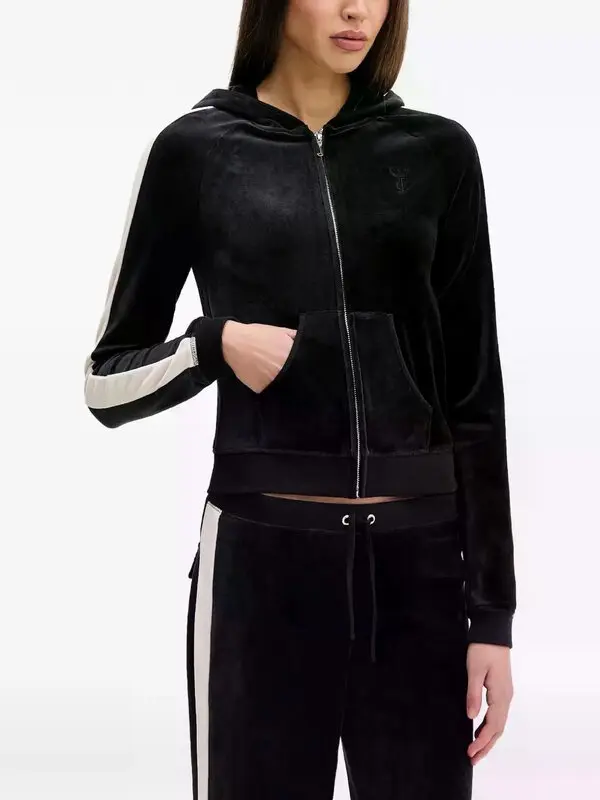 Juicy Couture Velour Zip-up Hoodie With Side Stripes