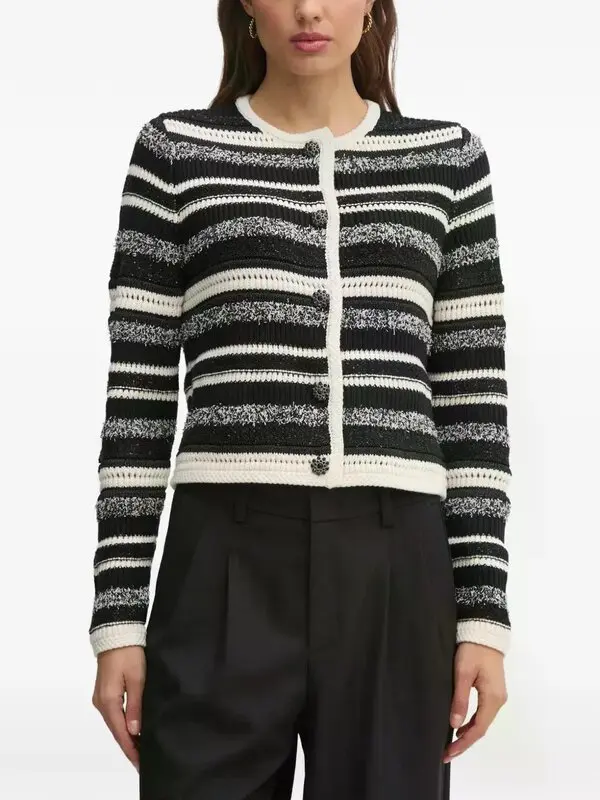 OUI Striped Button-front Cardigan