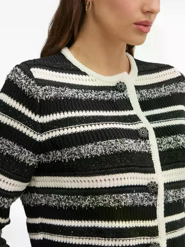 OUI Striped Button-front Cardigan