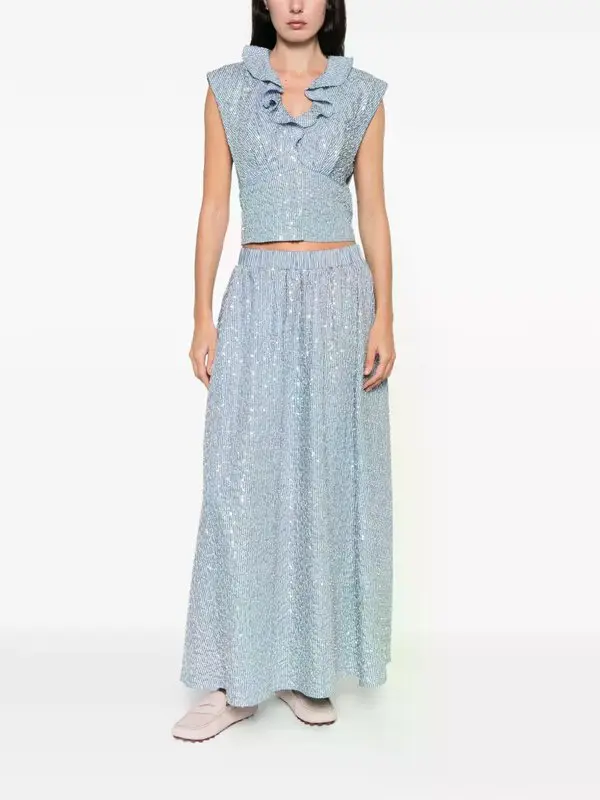 Sandro Maxi Striped Sequined Skirt - Blue
