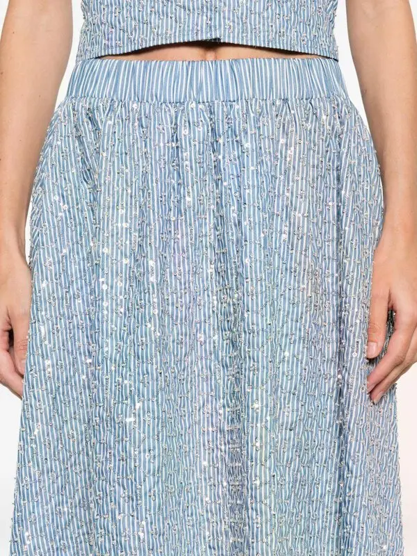 Sandro Maxi Striped Sequined Skirt - Blue