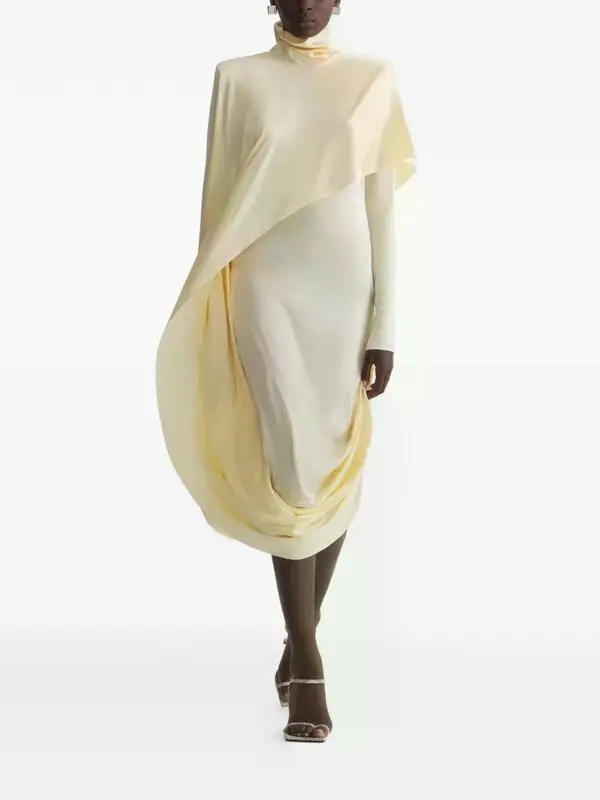 MUGLER Draped High-neck Midi Dress - Neutrals