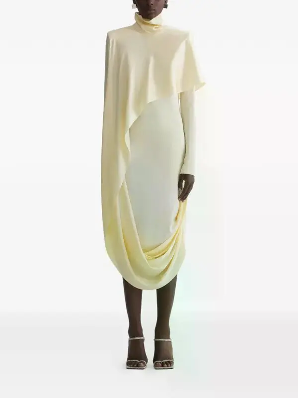 MUGLER Draped High-neck Midi Dress - Neutrals