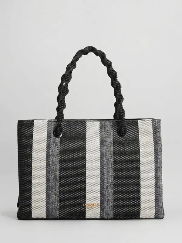 TWINSET Striped Tote Bag With Twisted Handles
