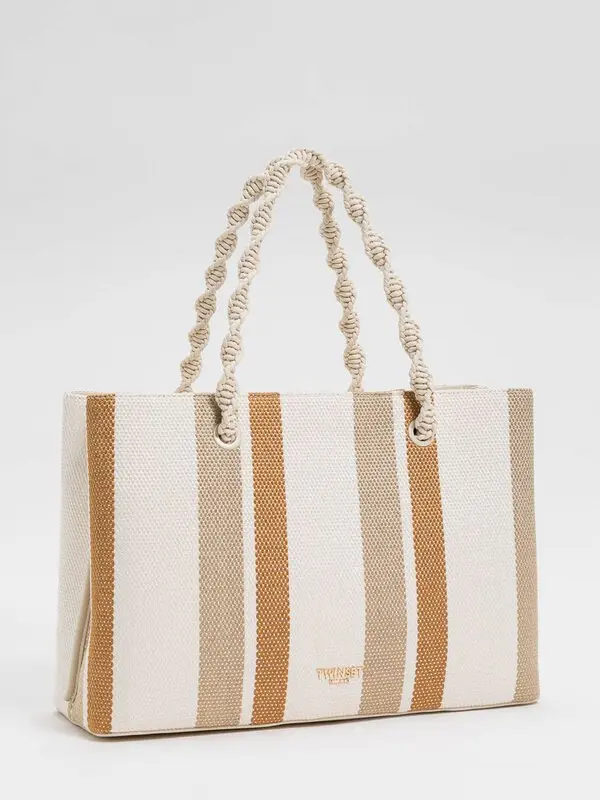 TWINSET Striped Canvas Bag - Pearl