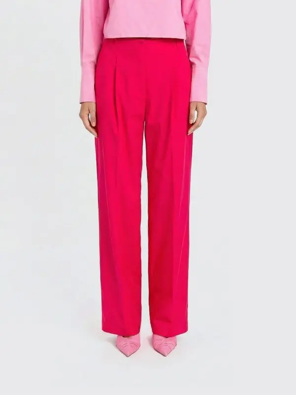 TWINSET Straight Leg Trousers In Stretch Cotton - Fuchsia