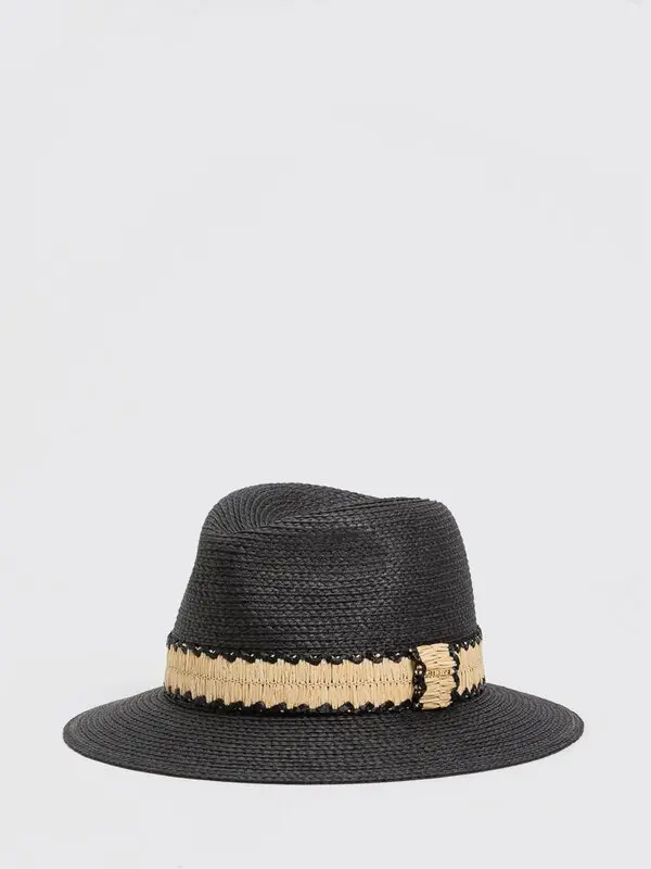 TWINSET Raffia Fedora Hat - Black