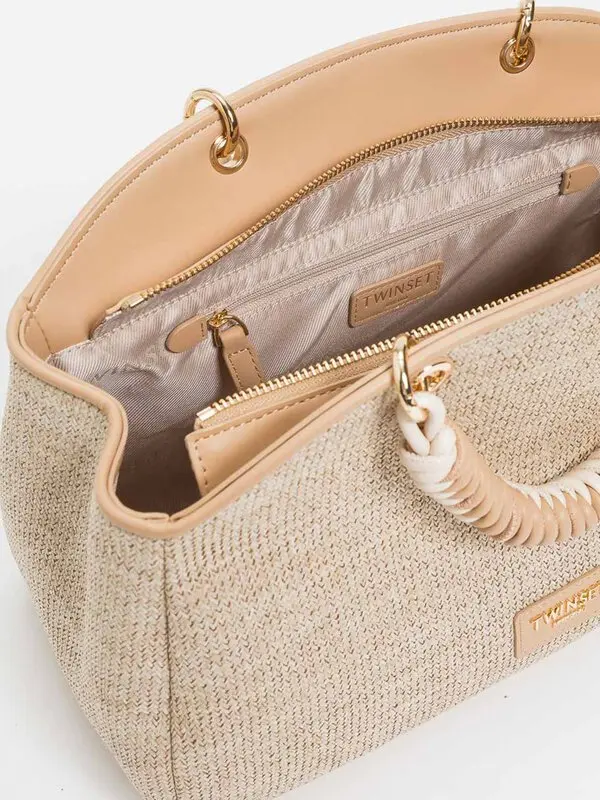 TWINSET Raffia Top Handle Bag With Woven Handles