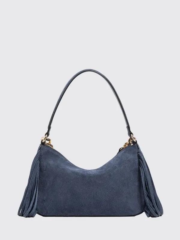 TWINSET Liliane Suede Fringed Bag With Metal Mesh Appliques - Navy