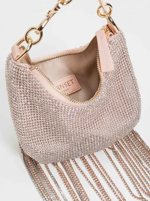 TWINSET Embellished Crystal Mini Bag With Fringe - Peach