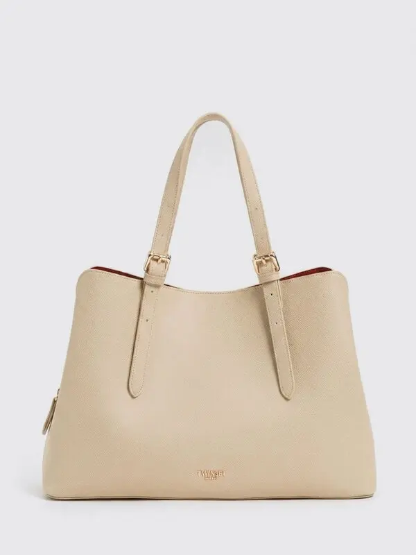 TWINSET Grained Synthetic Leather Shoulder Bag - Sand