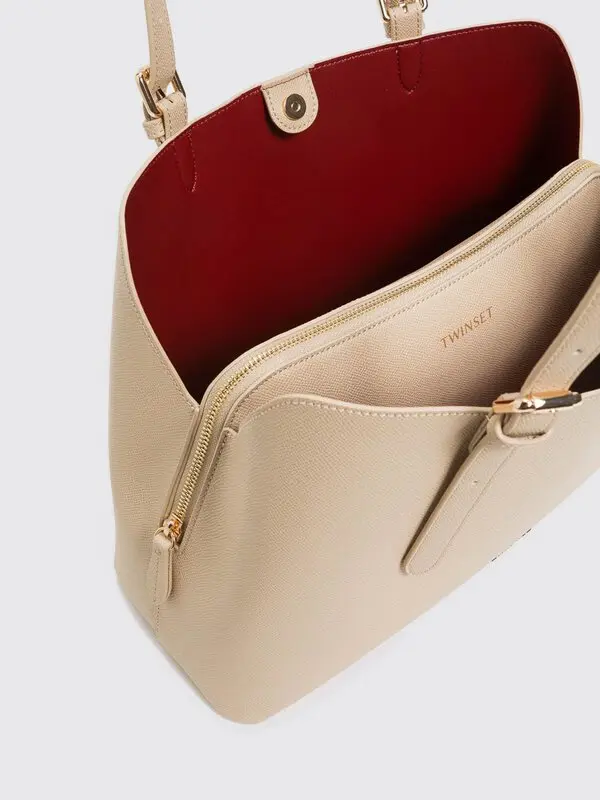TWINSET Grained Synthetic Leather Shoulder Bag - Sand