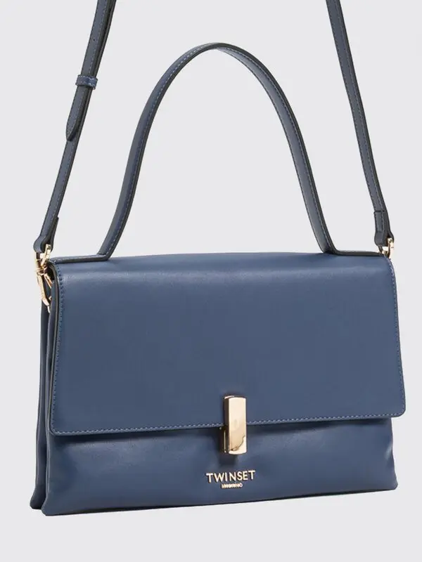 TWINSET Rectangular Synthetic Leather Bag With Buckle Closure And Top Handle - Navy