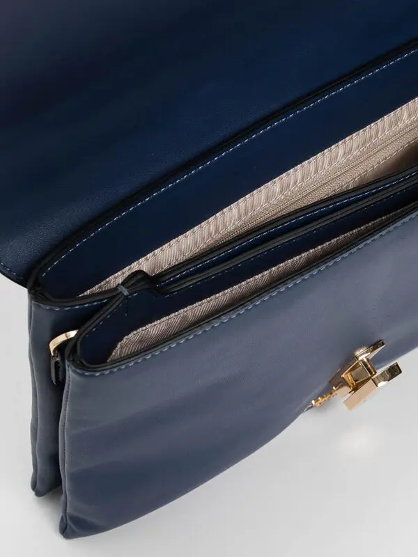 TWINSET Rectangular Synthetic Leather Bag With Buckle Closure And Top Handle - Navy