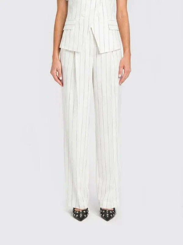 TWINSET Striped Viscose Blend Straight Trousers - White