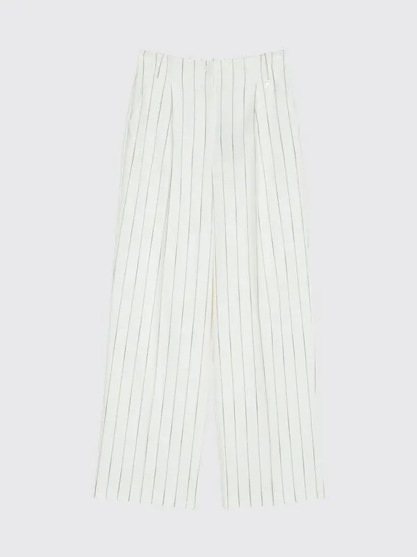 TWINSET Striped Viscose Blend Straight Trousers - White